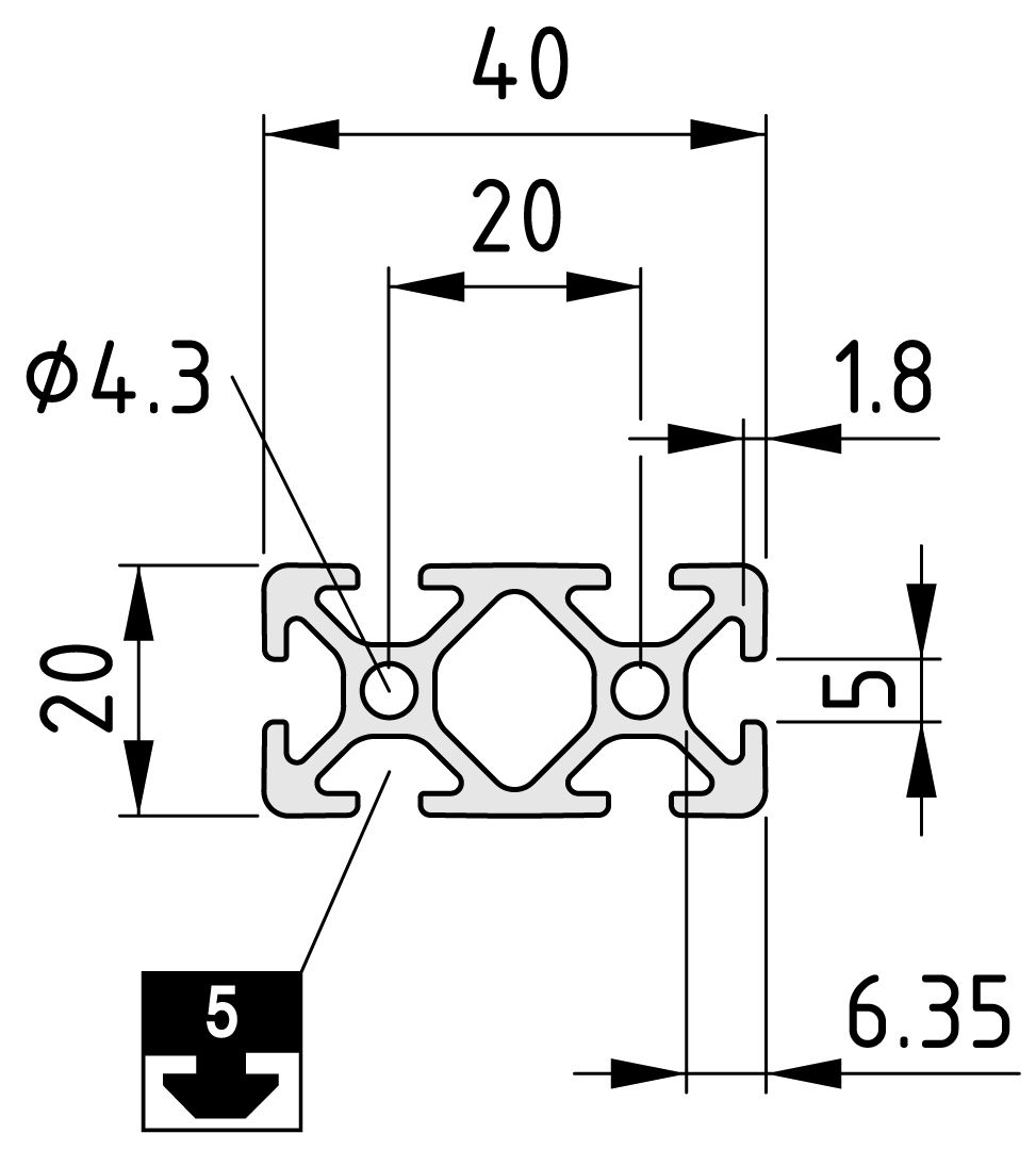 Профиль 5 40x20 — конструкционный алюминиевый профиль, цена | ITEM ...